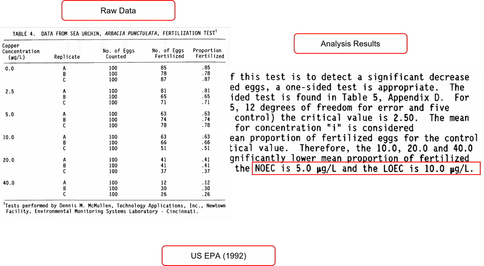 Estimation of NOEC and LOEC for a Single Observation